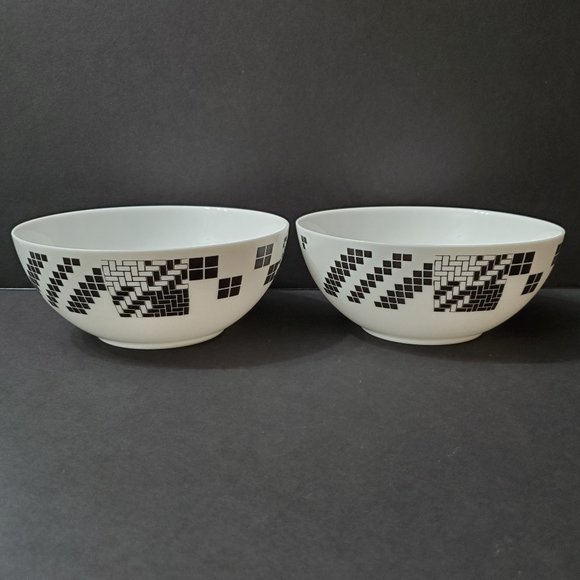 Arc | Dining | Arc Soup Cereal Bowls White Bowl Black Checks Checkered ...